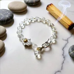 Hand Crafted | Jewelry | Clear Quartz Bracelet Hamsa Charm Handmade ...